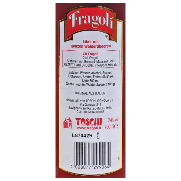 Likör Italien Toschi Fragoli Likör mit ganzen Walderdbeeren - gourmet ...